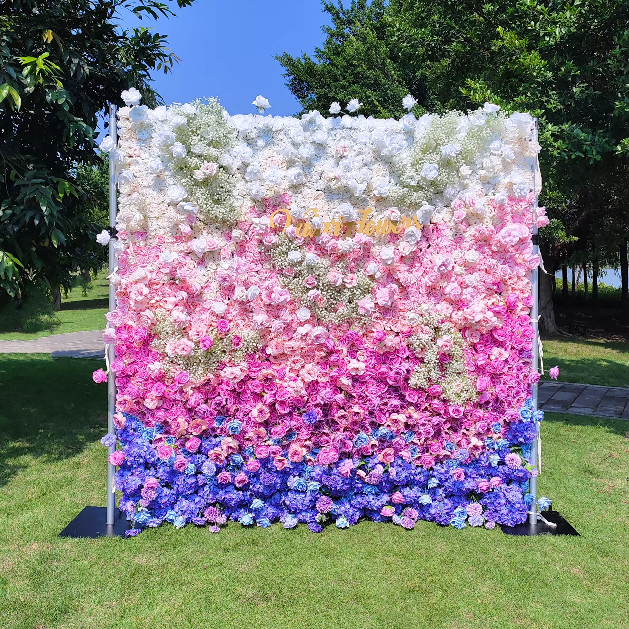 Valar Flowers Roll Up Fabric Artificial Flower Wall Wedding Backdrop ...