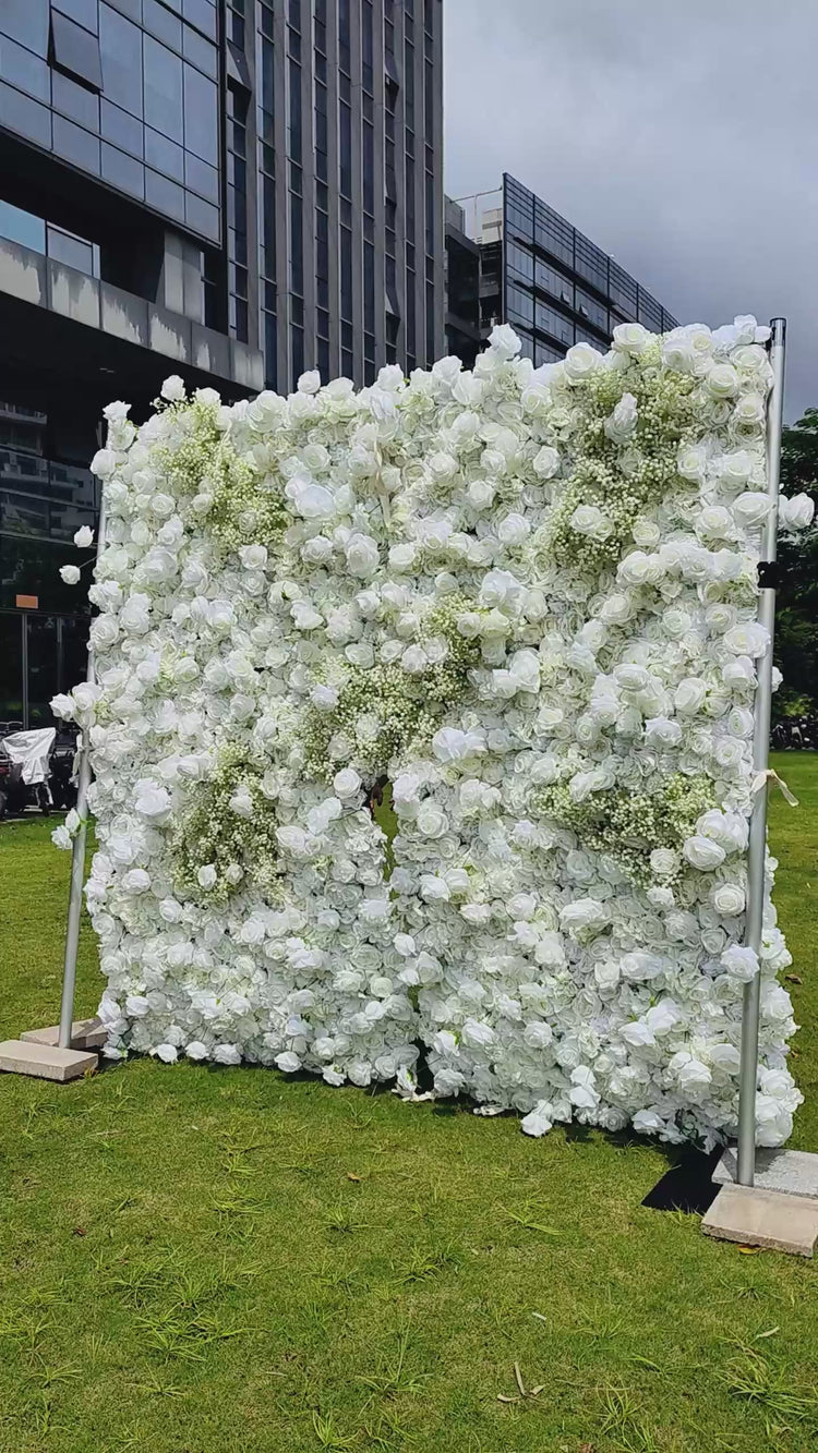 Elegant White & Green Flower Wall Backdrop - Roll-Up Fabric Wall - Bri ...